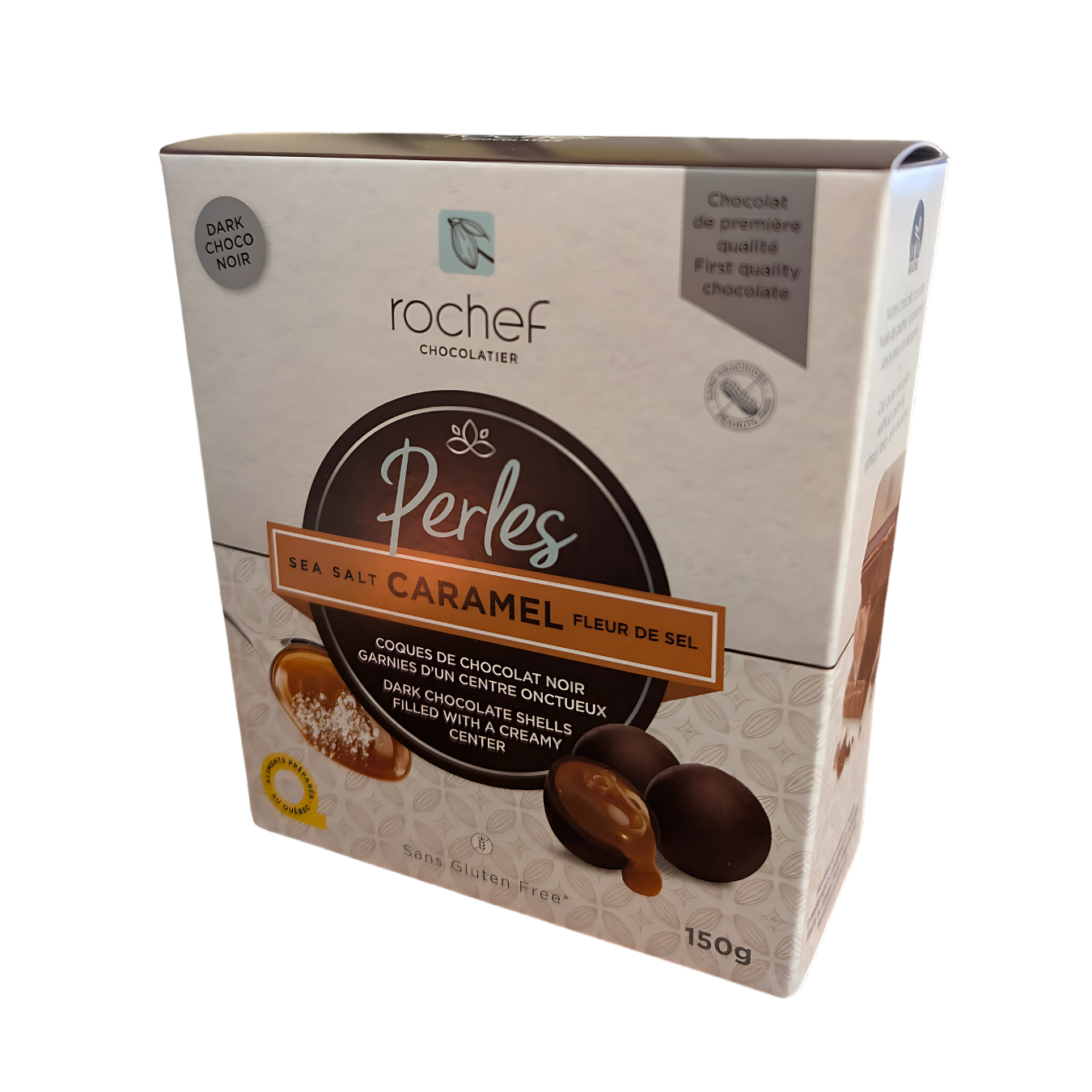Dark chocolate salted caramel perles – Rochef Chocolatier