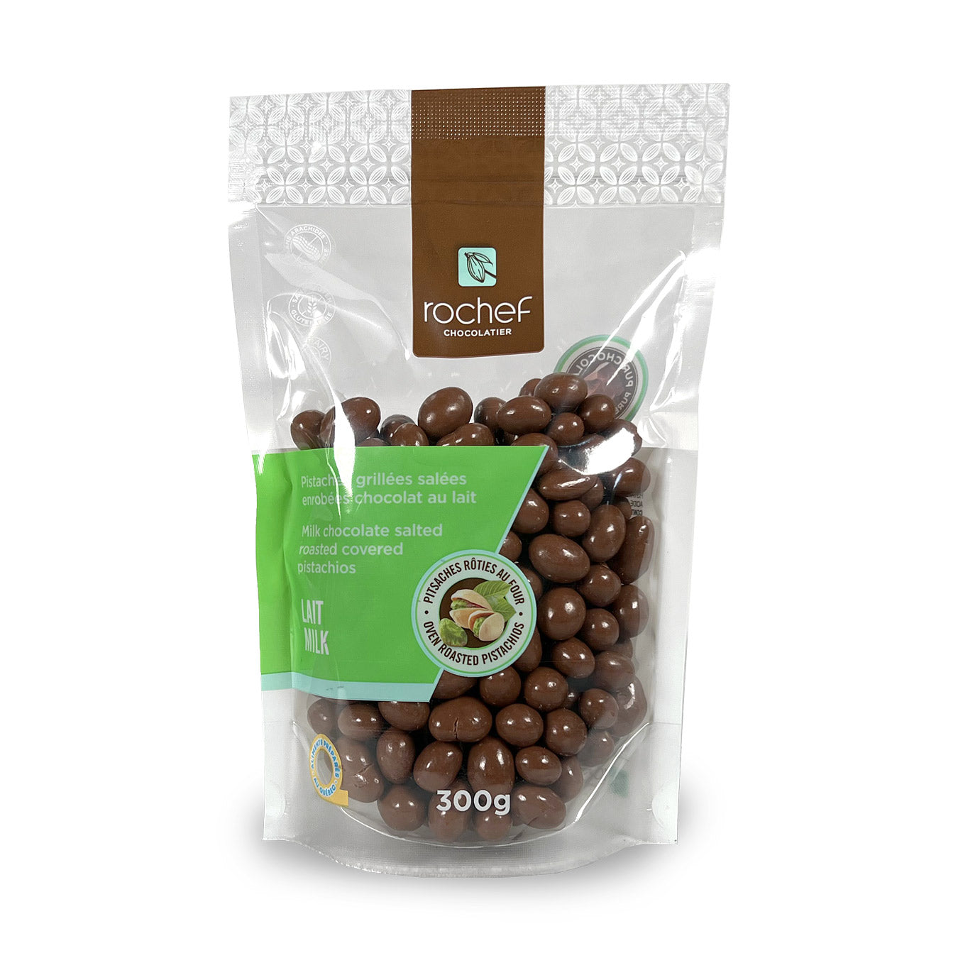 Rochef Chocolatier Milk chocolate salted roasted covered pistachios