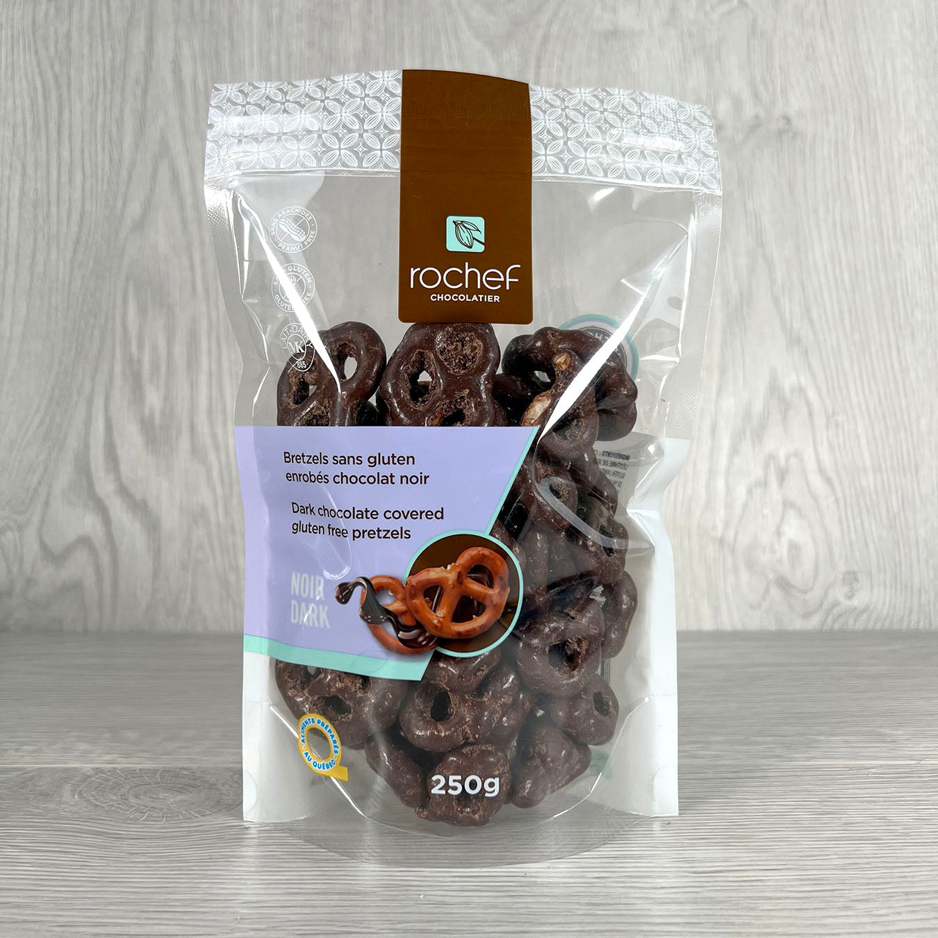 Rochef Chocolatier Dark chocolate covered pretzels 250g